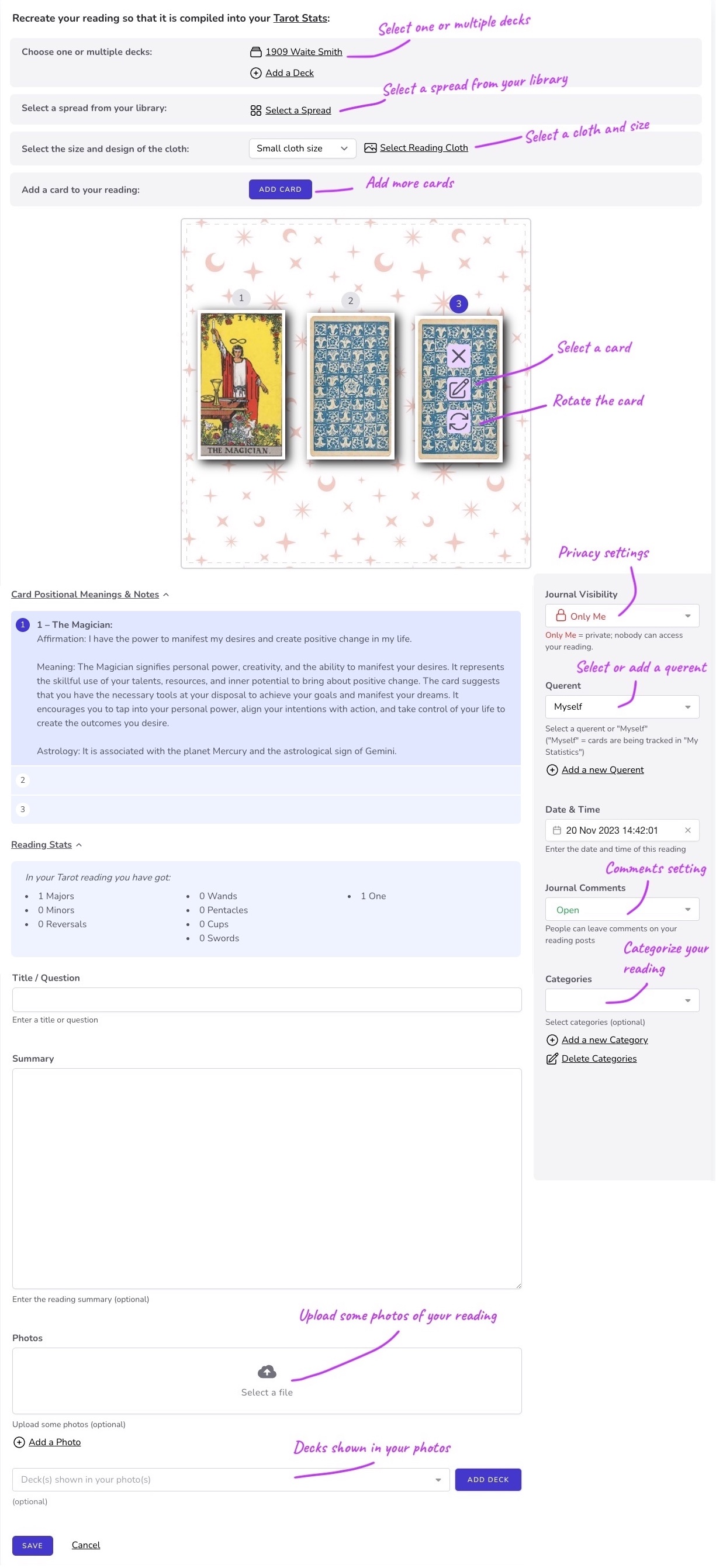Record Your Tarot Readings Online Record Your Tarot Readings Online